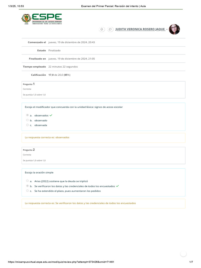 Examen Del Primer Parcial - Revisión Del Intento - Aula | PDF | Dislexia