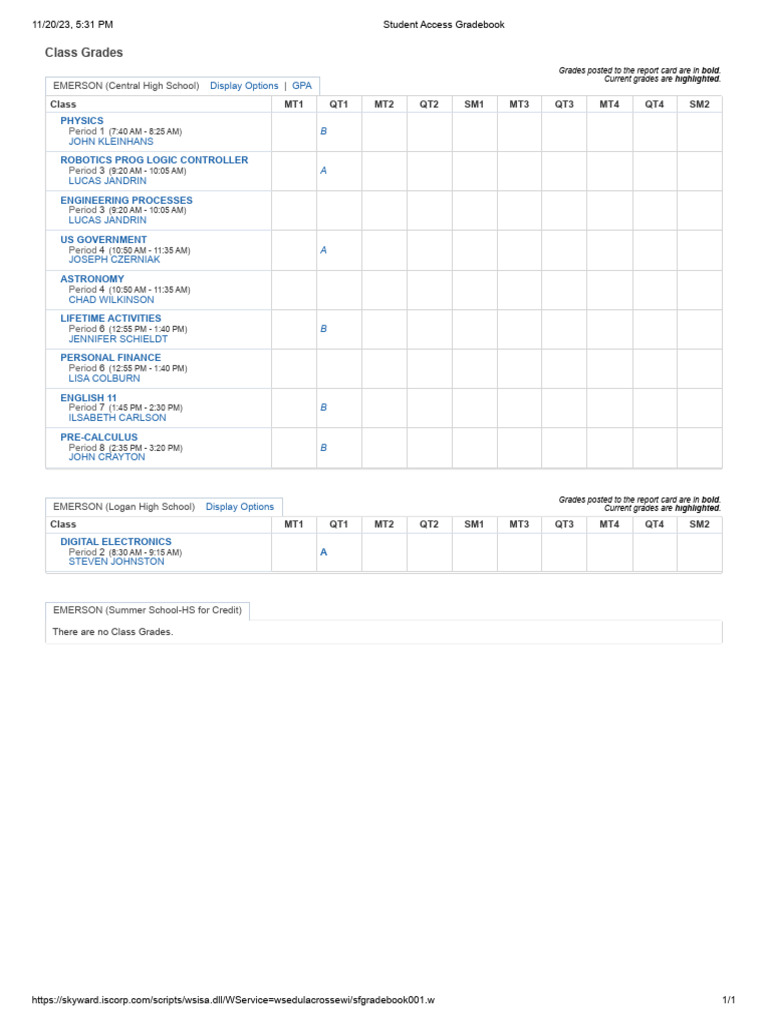 Physics Gradebook Overview | PDF