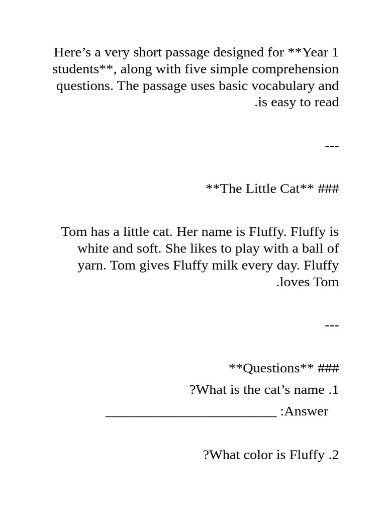 Year 1 Passage | PDF
