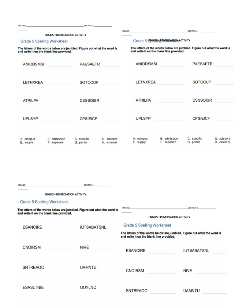 ENGLISH-REMEDIATION-ACT_JUMBLED-WORD | PDF