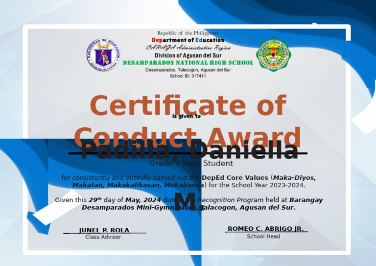 Conduct Awardee Certificate | PDF