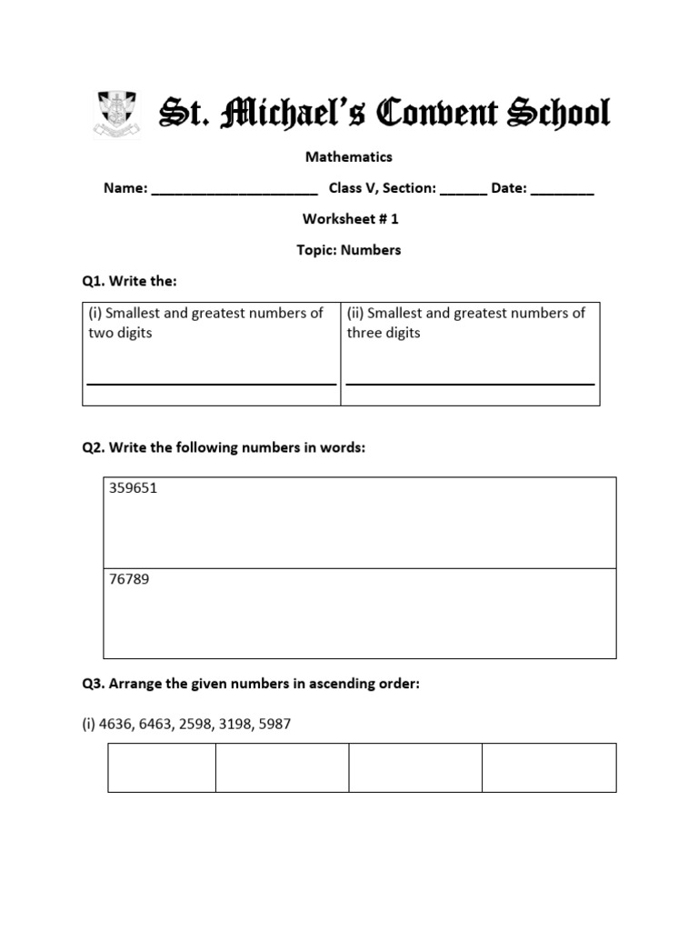 Class 5 Large Numbers Worksheet | PDF