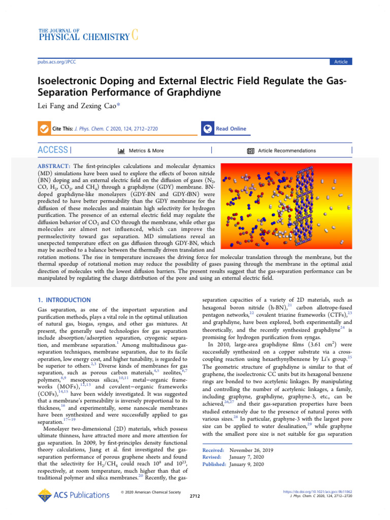 Fang Cao 2020 Isoelectronic Doping and External Electric Field Regulate The Gas Separation ...
