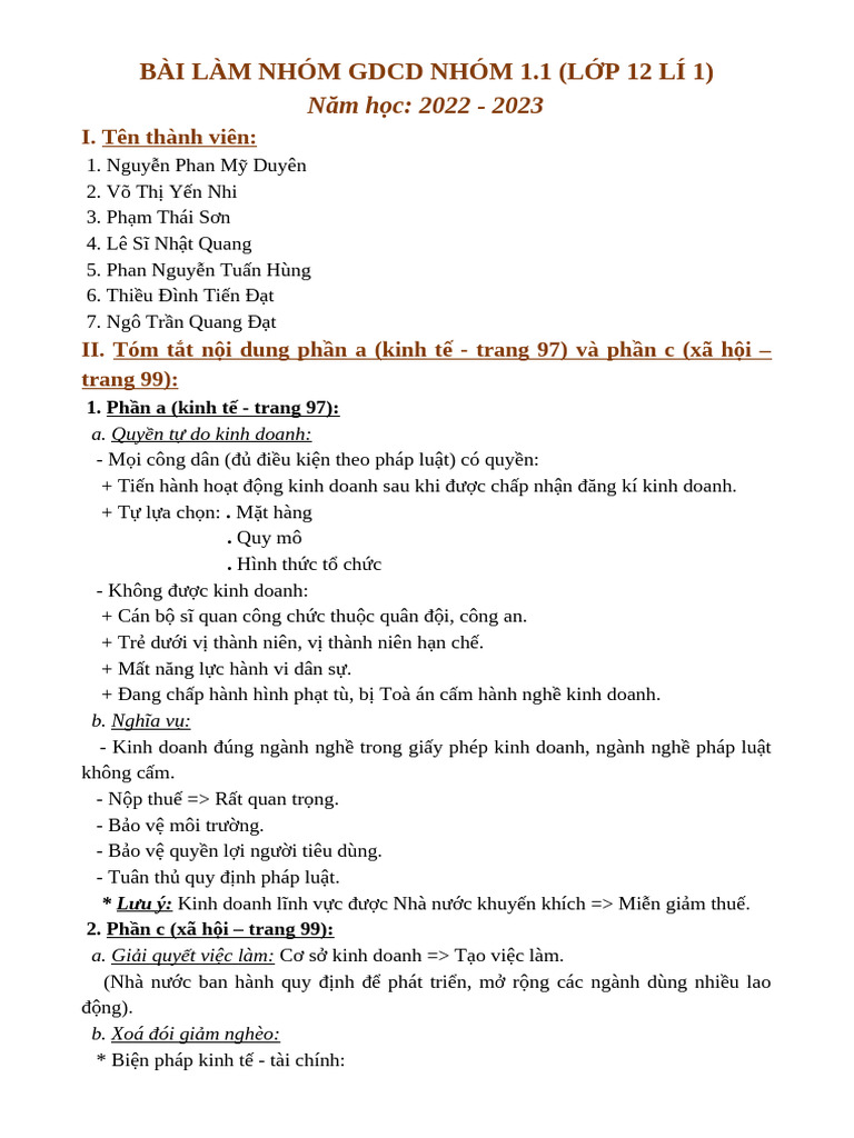 GDCD Nhóm 1.1 (12 Lí 1) | PDF