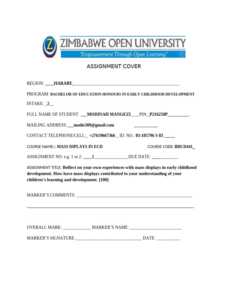 Mass Displayy Assignment | PDF | Learning | Zimbabwe