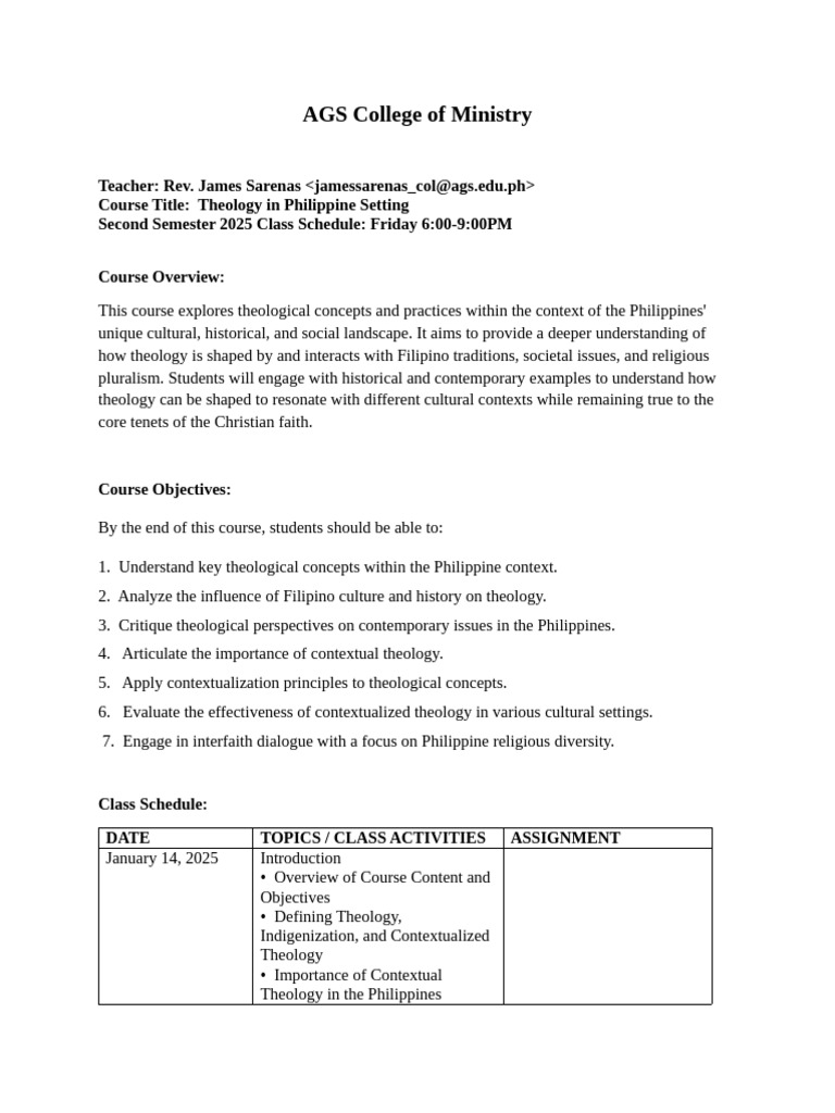 Theology in The Philippine Setting Syllabus | PDF | Theology ...