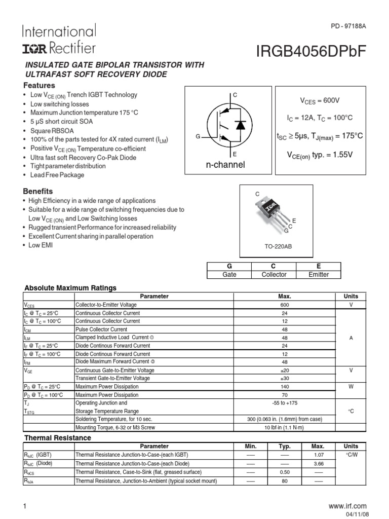 Infineon IRGB4056D DataSheet v01 - 00 EN | PDF | Electrical Equipment | Computer Engineering