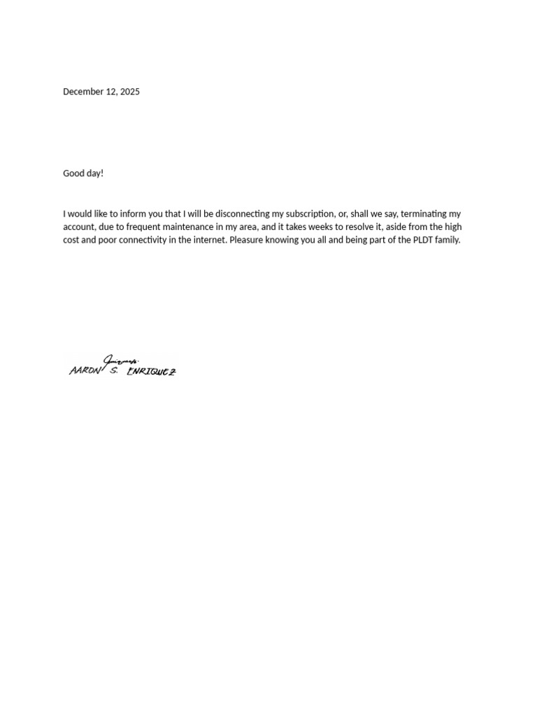 Letter For Disconnection | PDF