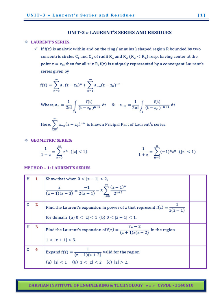 Laurent Series and Residues Explained | PDF | Mathematical Analysis ...