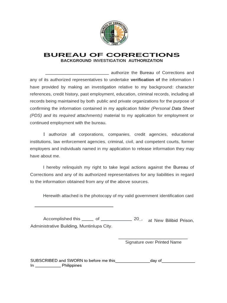 BuCor BI Authorization | PDF