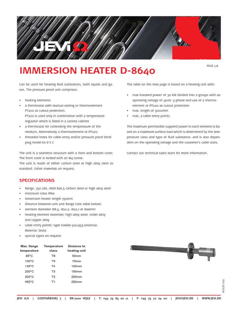 ATEX Immersion Heater D8640 D8660 D8680 | PDF | Electric Heating ...