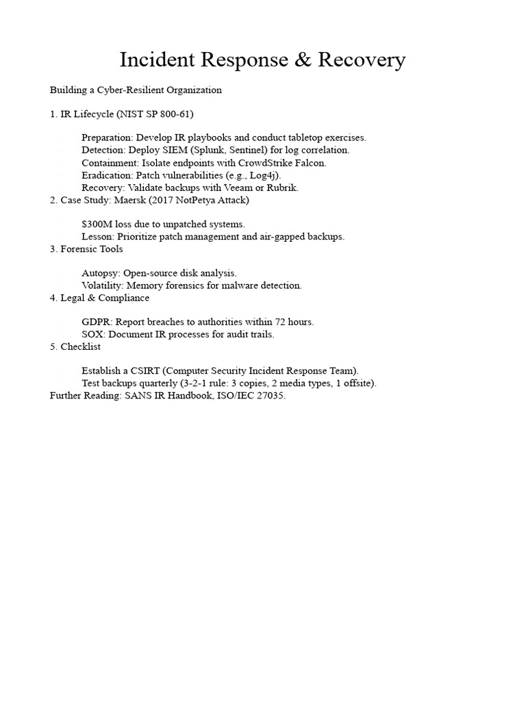 Incident Response & Recovery | PDF