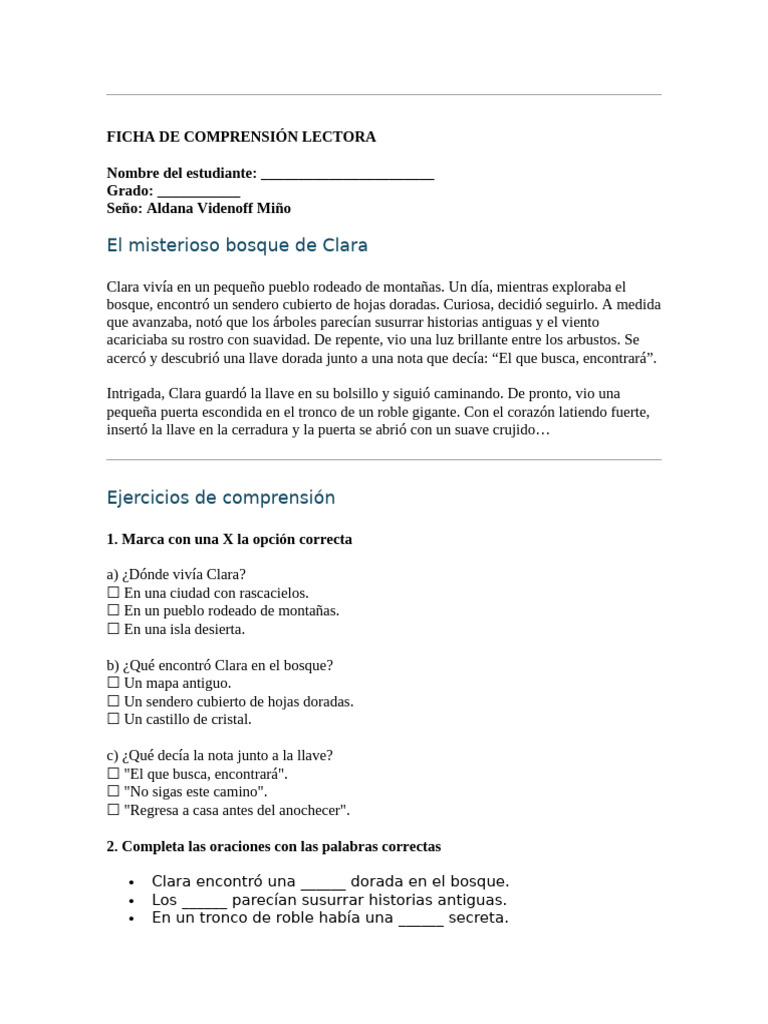 Ficha 1 Fluidez Lectora | PDF