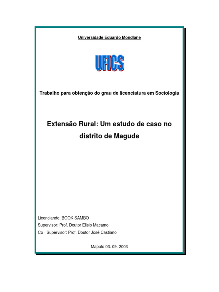 Extensão Rural no Distrito de Magude | PDF | Moçambique | Custo de vida
