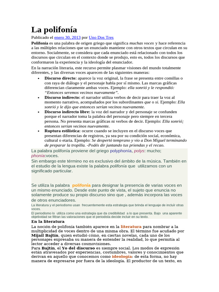 Polifonía: Voces en la Literatura | PDF | Discurso | Ideologías