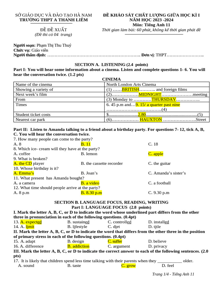 ĐỀ THI GKI_E11 GLOBAL_ ATL | PDF