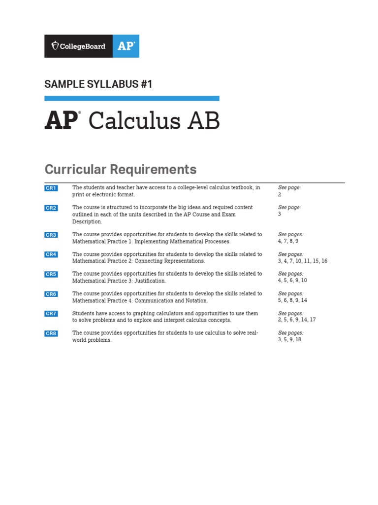 AP Calculus Ab Sample Syllabus 1 | PDF | Derivative | Function ...