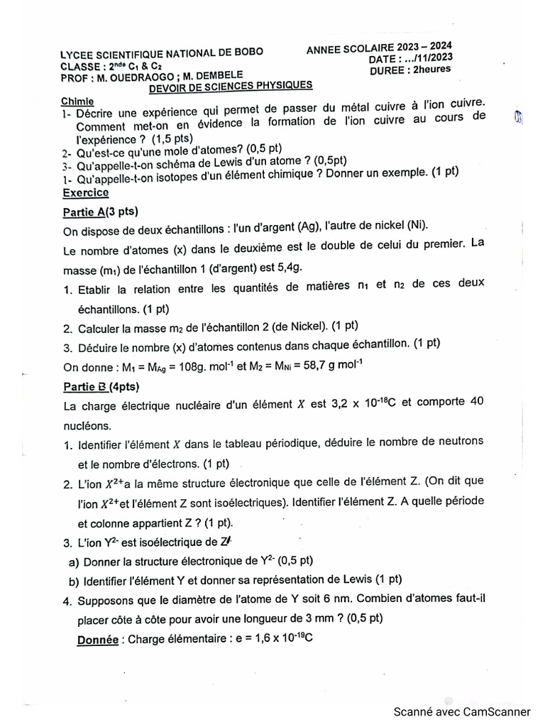 Devoir PC LSNB by Cheick Et Joseph | PDF