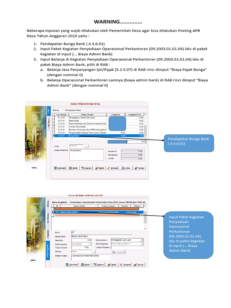 Tutorial Inputan Wajib Di Siskeudes 2024 | PDF