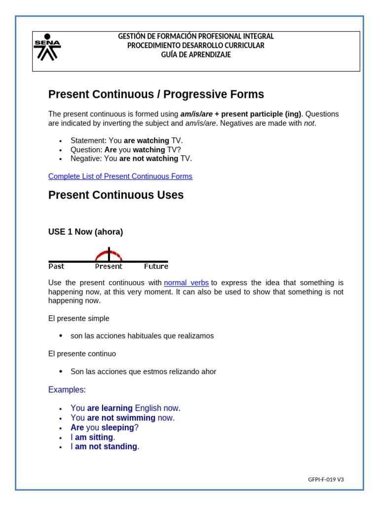 Guia 15 Present Continuous Resuelta | PDF | Languages | Foreign Language Studies