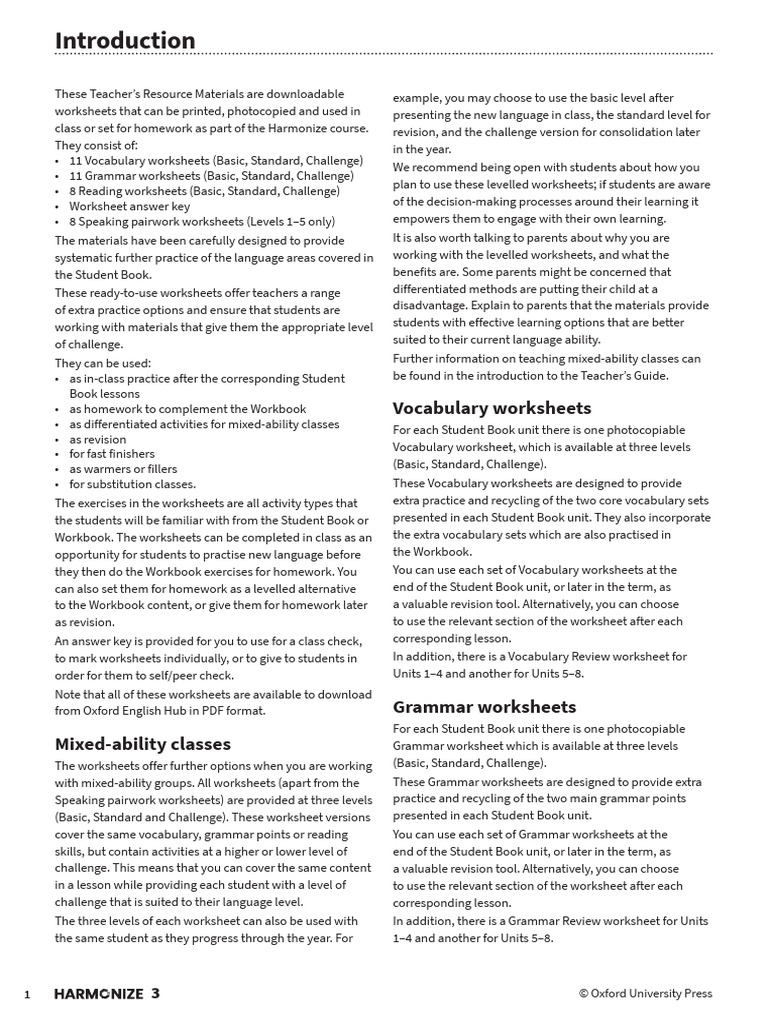 Harmonize 3 TRM Introduction | PDF | Worksheet | Teaching