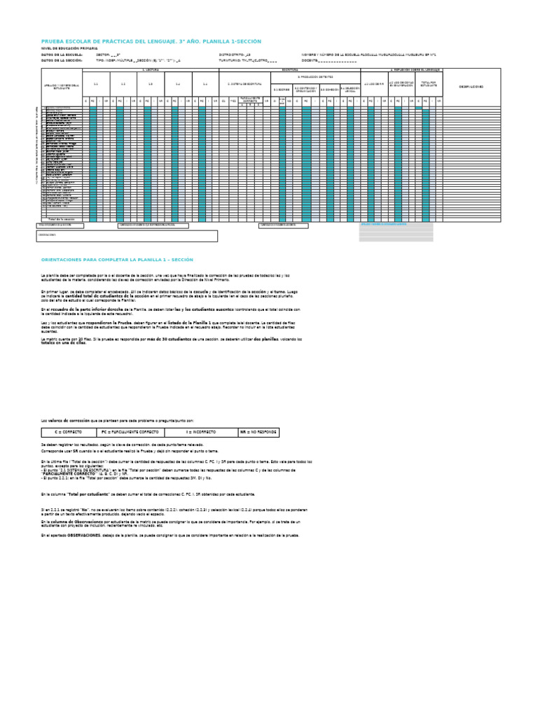 Planilla de Notas para 3° Año | PDF