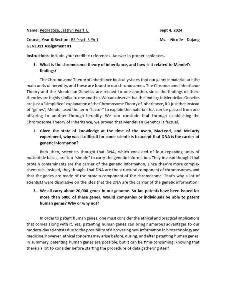 Gene311 Ass1 Pedregosa | PDF | Genetics | Heredity