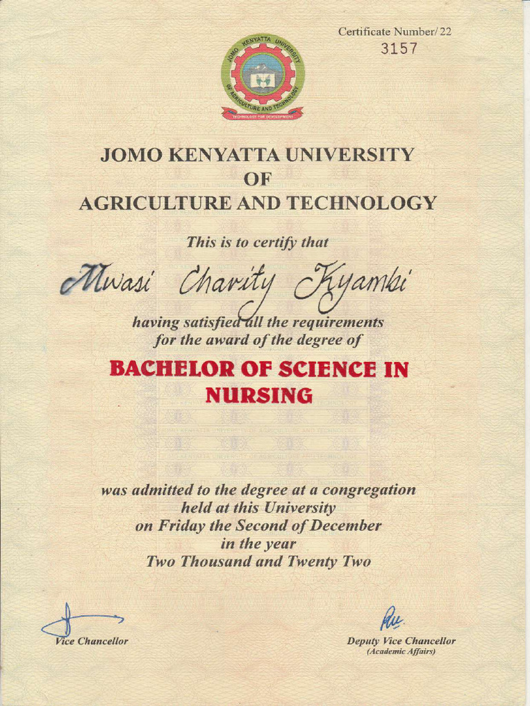 JKUAT Degree Certificate Example | PDF
