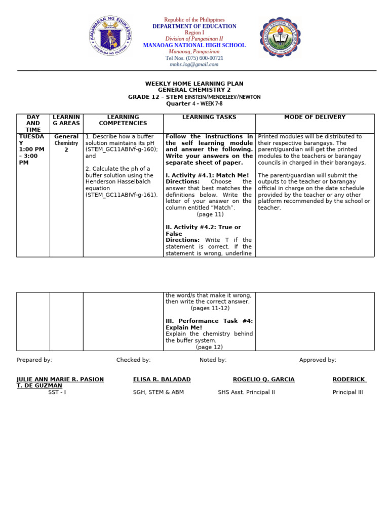 Gen - Chemistry 2 WHLP Q4 Week 7 8 | PDF | Chemistry