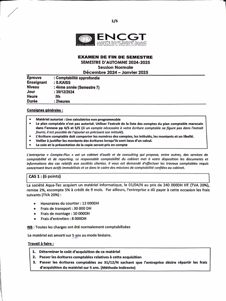 Exam Compta 4 Eme 2024 | PDF