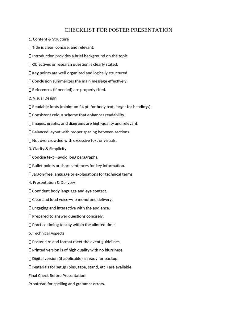 Poster Presentation Checklist Guide | PDF