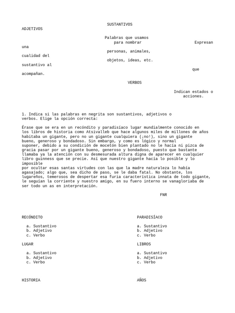 Repaso de Sustantivos Adjetivos y Verbos | PDF | Adjetivo | Sustantivo