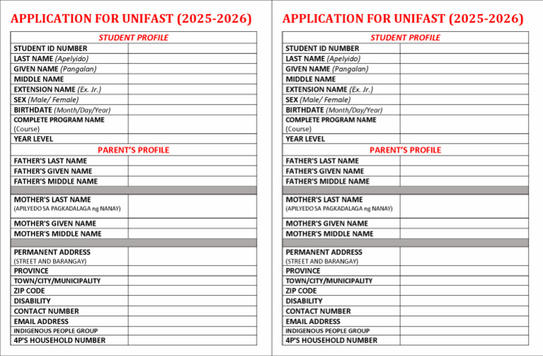 2 Copies Unifast Application Long Bond Paper Folio | PDF