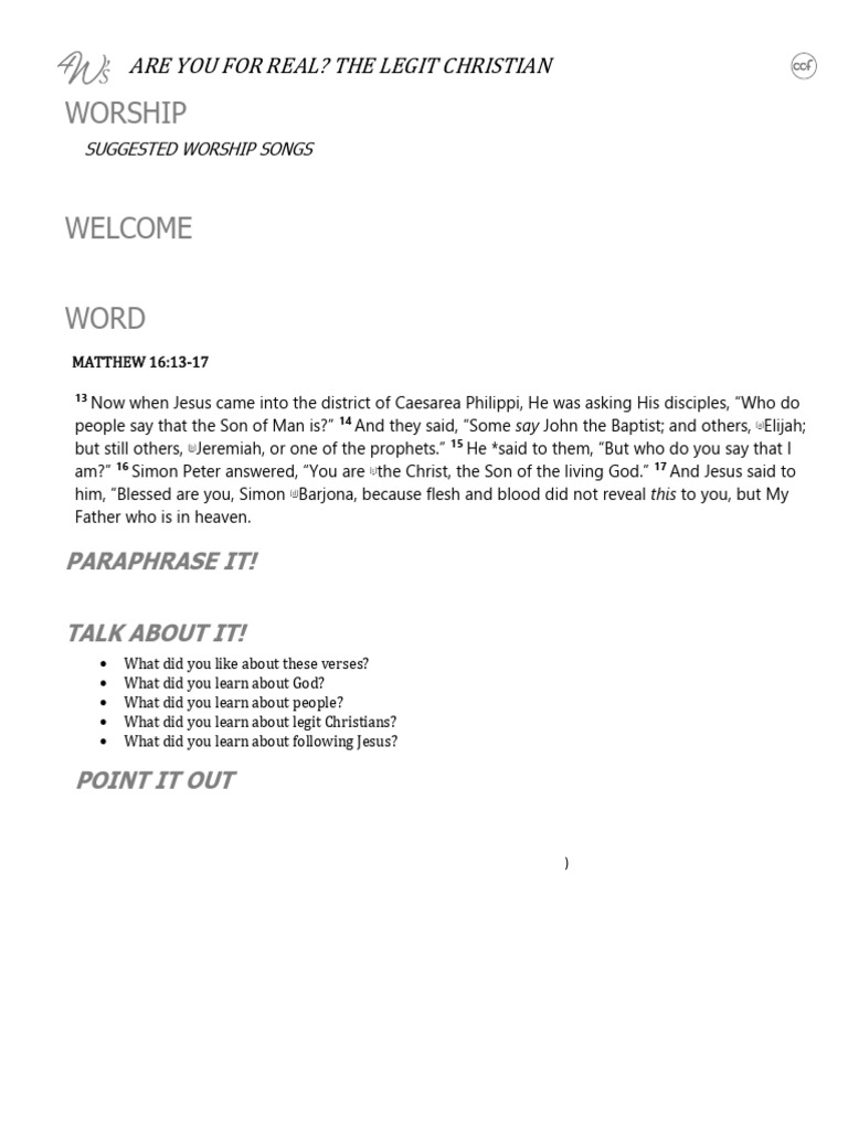 4Ws 1.19.2025 THE LEGIT CHRISTIAN - GV | PDF | Jesus | Gospel Of Matthew