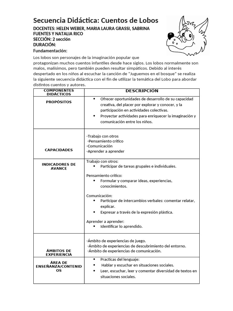 Secuencia Didáctica: Cuentos de Lobos | PDF | Enseñando | Comunicación