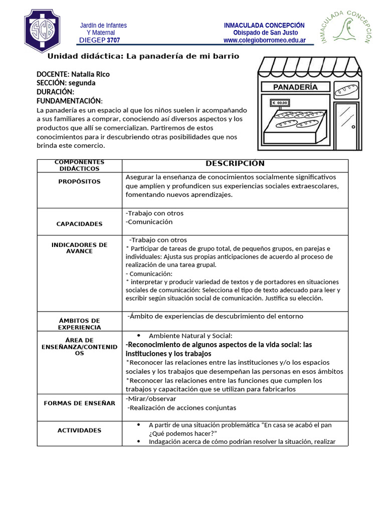 Unidad Didactica La Panaderia de Mi Barrio | PDF | Enseñando | Panadería