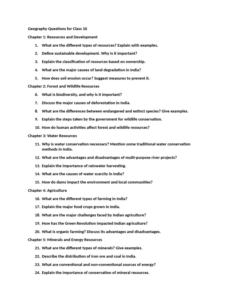 Geography Questions For Class 10 | PDF | Agriculture | Conservation Biology