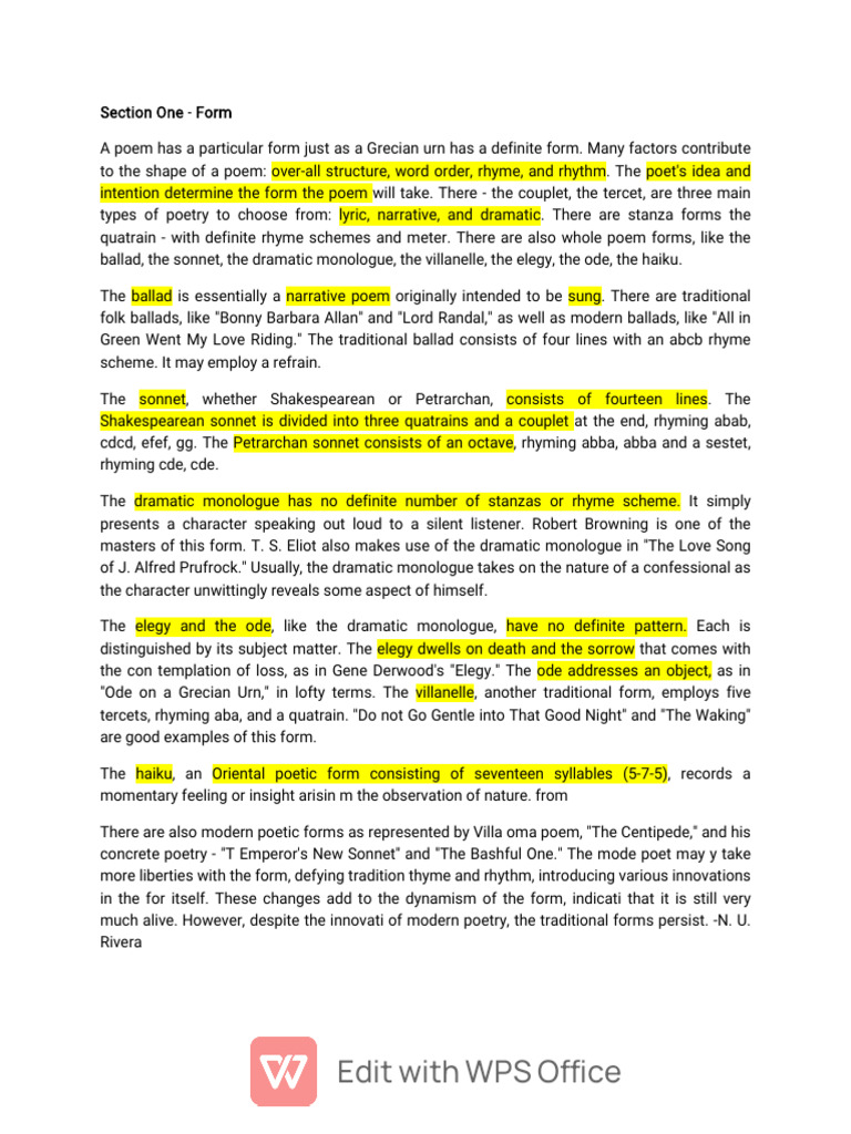 Elements of Poetry | PDF | Poetry | Sonnets