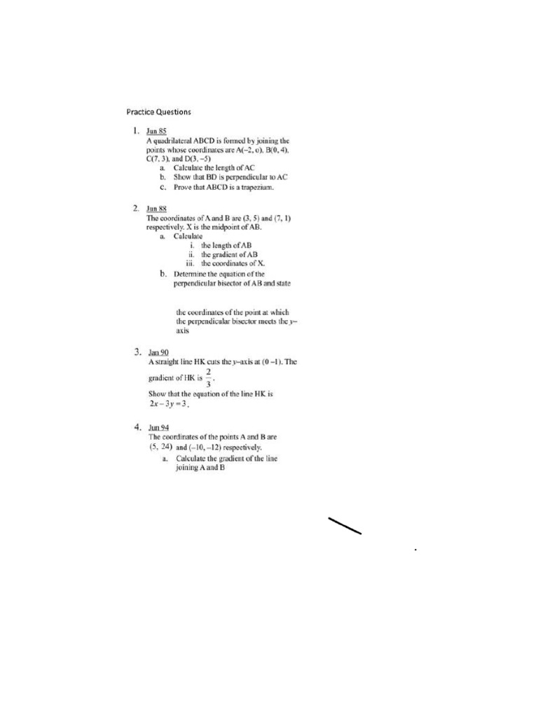 Co-Ordinate Geometry Practice CSEC Math Questions | PDF