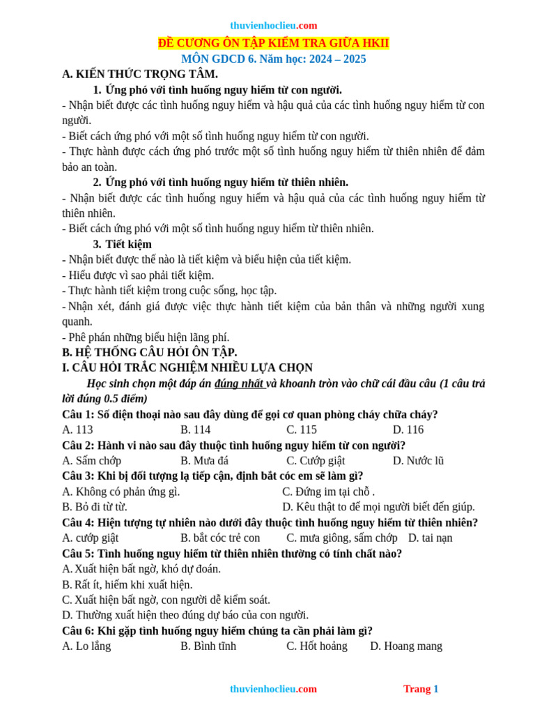 De Cuong On Tap Giua HK2 GDCD 6 Canh Dieu CTM | PDF