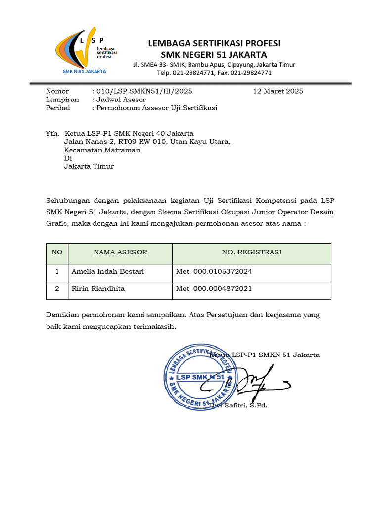permohonan asesor eksternal SMKN 65 (1) | PDF