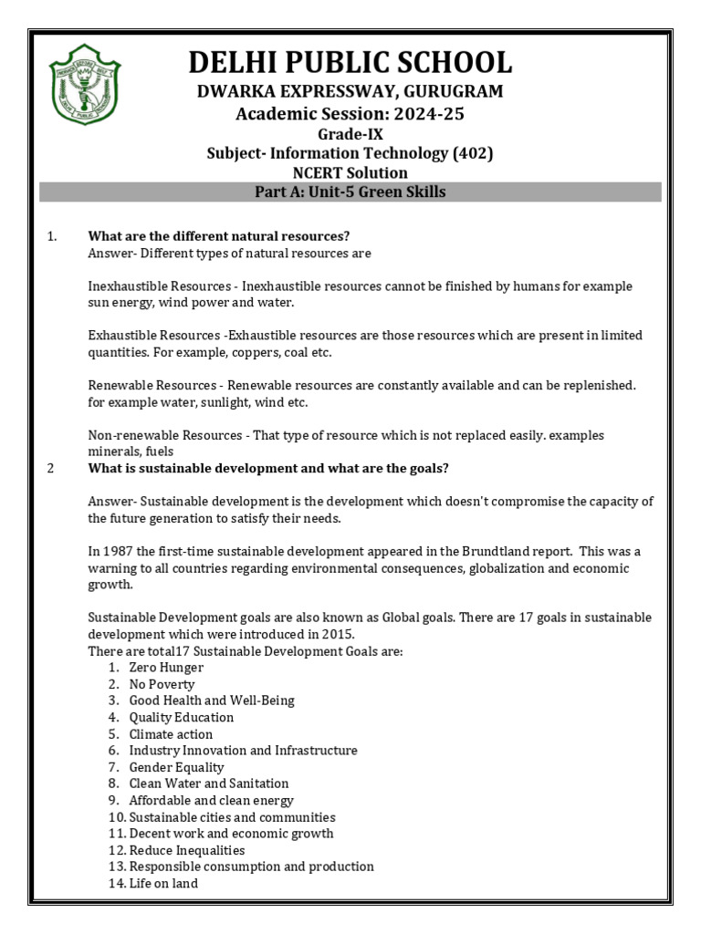 NCERT Solution A Unit 5 Green Skills | PDF | Sustainable Development ...