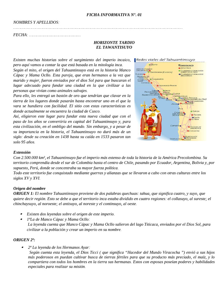 FICHA INFORMATIVA N°. 01 2do | PDF | Imperio Inca