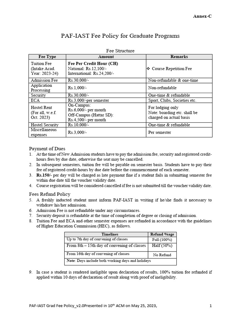 PAF IAST Grad Fee Policyv2Jun23.0 | PDF | Fee | Taxes