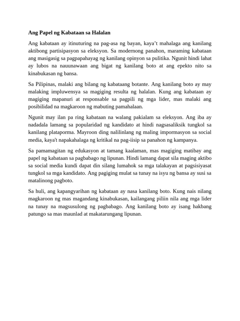 Ang Papel NG Kabataan Sa Halalan | PDF
