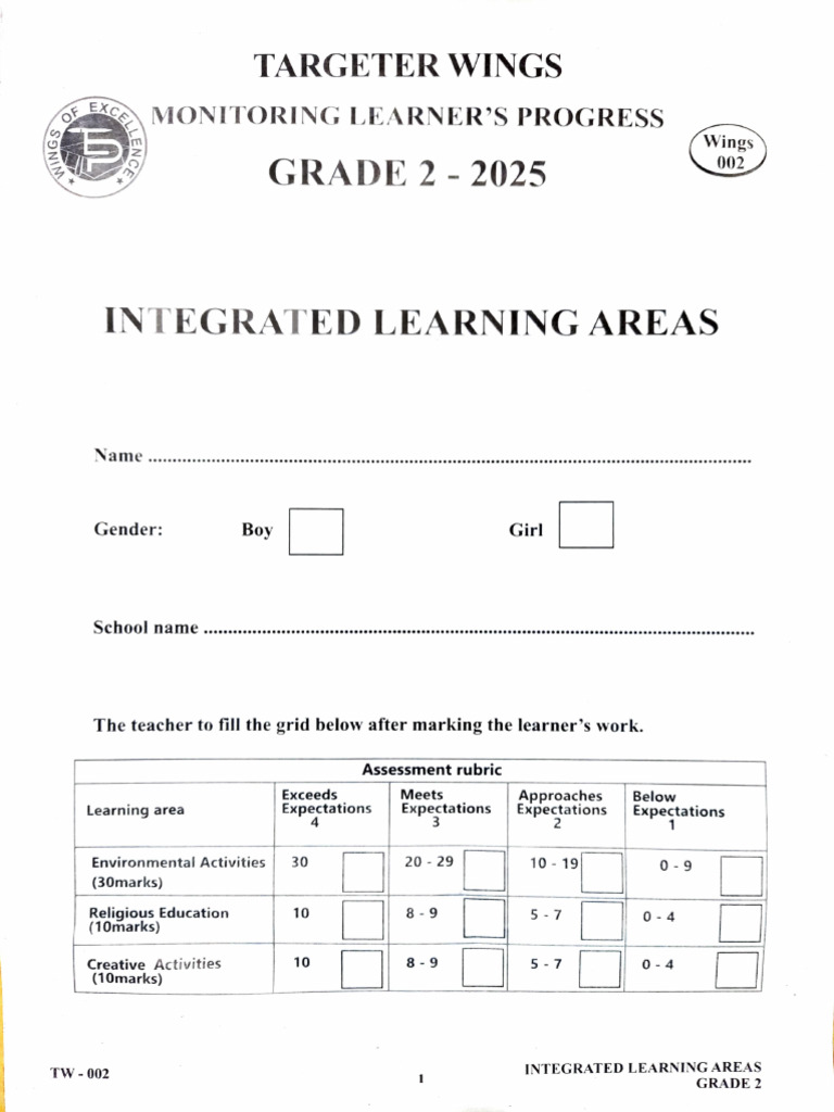 TW - 002 Grade 2 Learning Areas Assessment | PDF | Shape
