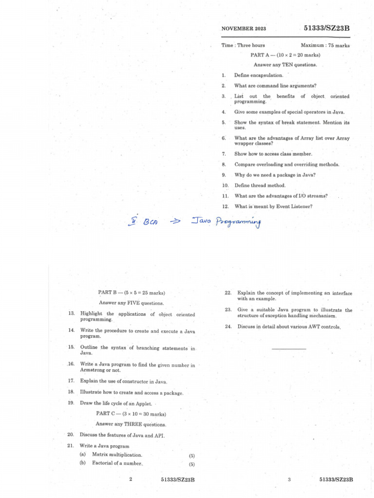 SZ23B-JAVA-PROGRAMMING-NOV-2023 | PDF