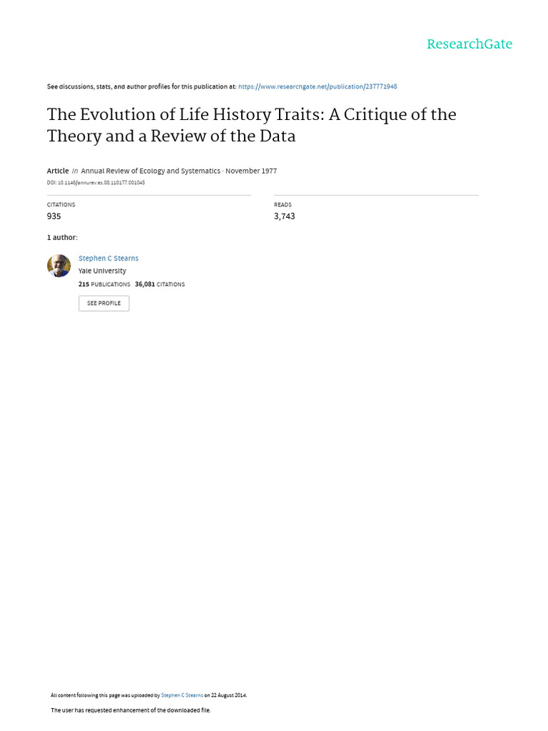 The Evolution of Life History Traits A Critique of | PDF | Fitness ...