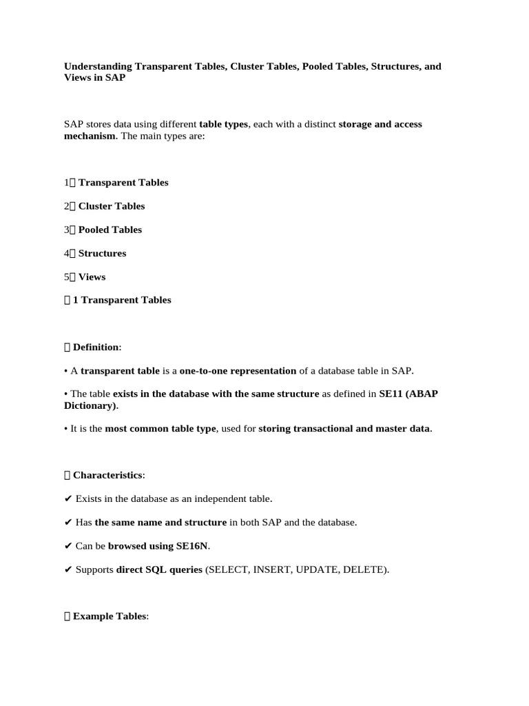 Understanding Tables Types in SAP | PDF | Databases | Software