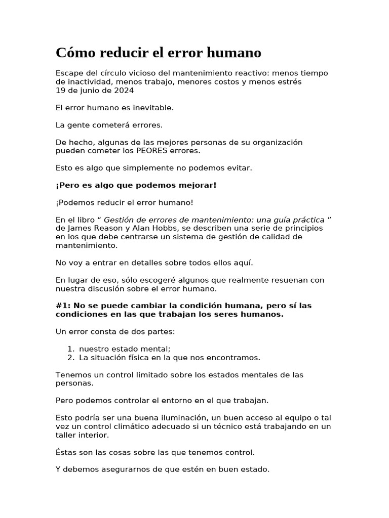 Estrategias para Reducir Errores Humanos | PDF